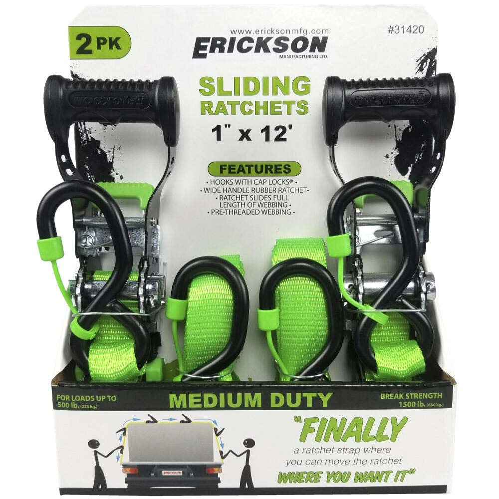 Erickson® 12' x 1" Green Sliding Ratchet Straps - 2 Pack - 0000001124 ...