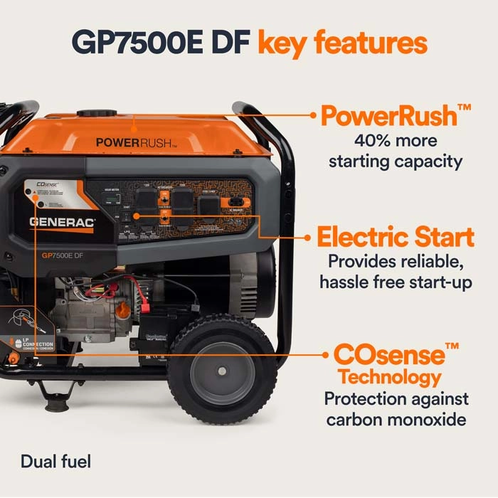 Generac GP7500E 9400W Dual Fuel Electric Start Portable Generator ...