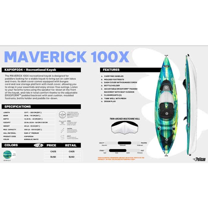 Pelican Maverick 100X Recreational Kayak - 0000000422 - Runnings