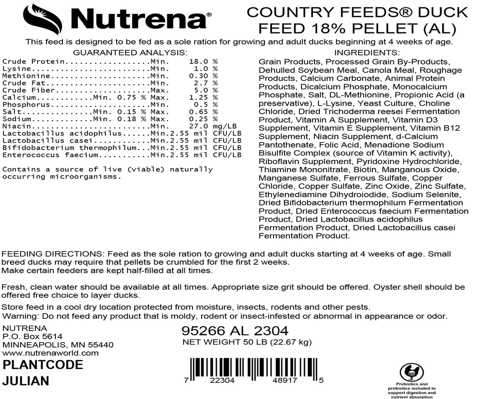 Nutrena Country Feeds® Duck Feed 18% Pellet, 50 lbs. - Runnings
