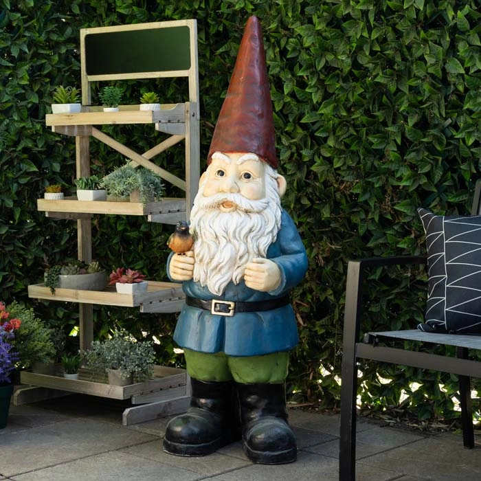 ALPINE® 48'' Jumbo Size Gnome with Bird Statuary - Runnings